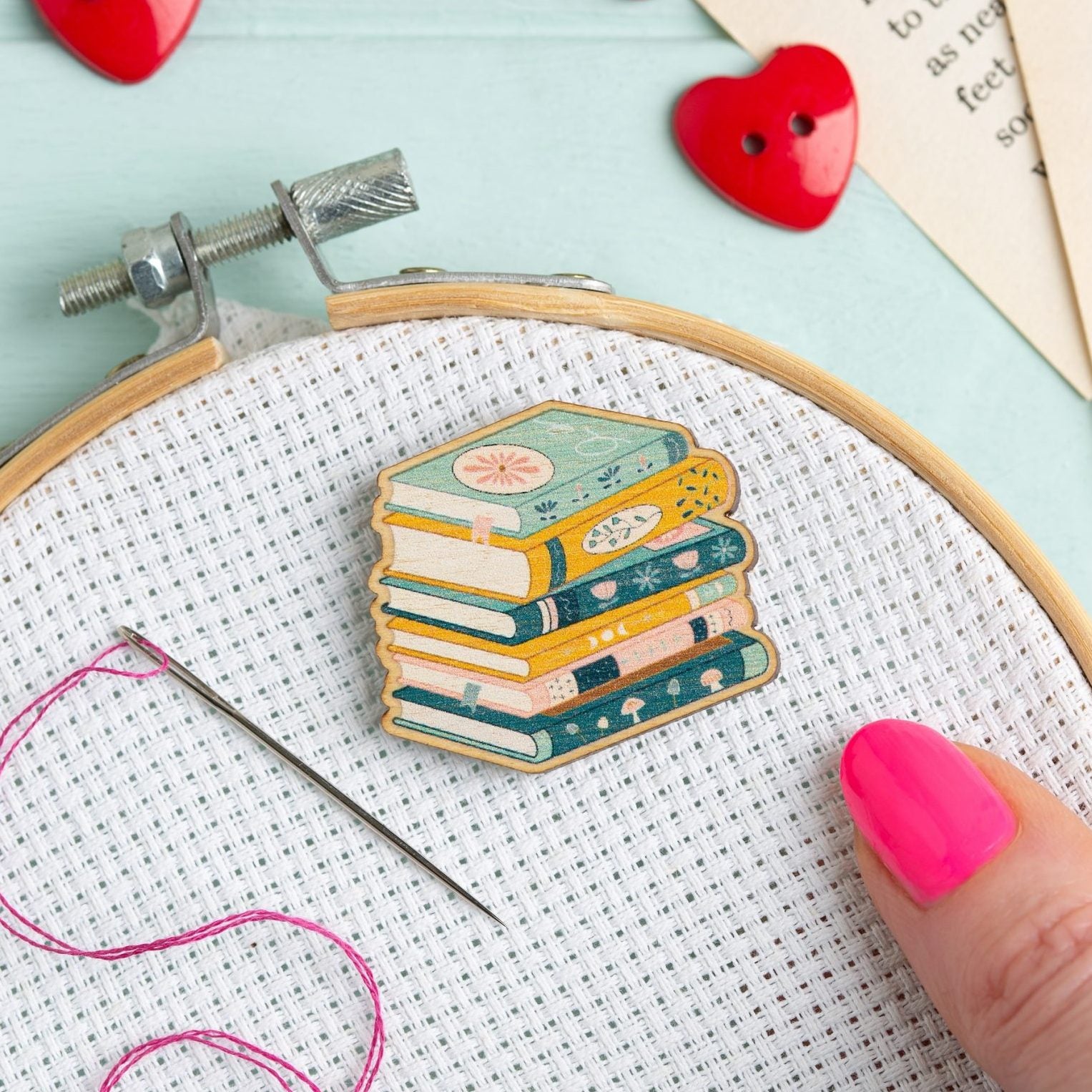 Wooden Book Lover Needle Minder – Snuggly Monkey