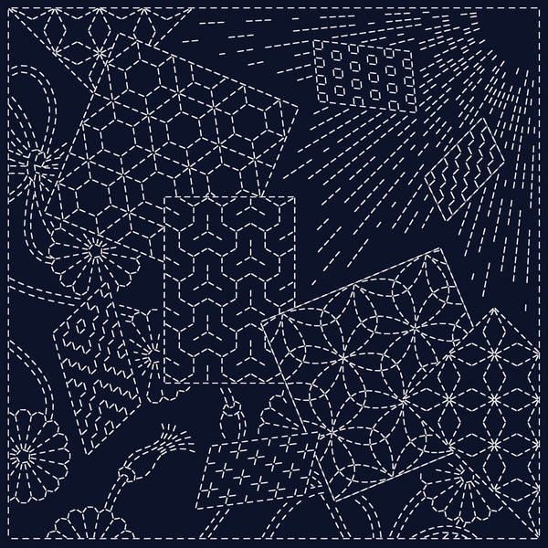 Kaleidoscope Sashiko Embroidery Sampler (Navy) - Snuggly Monkey