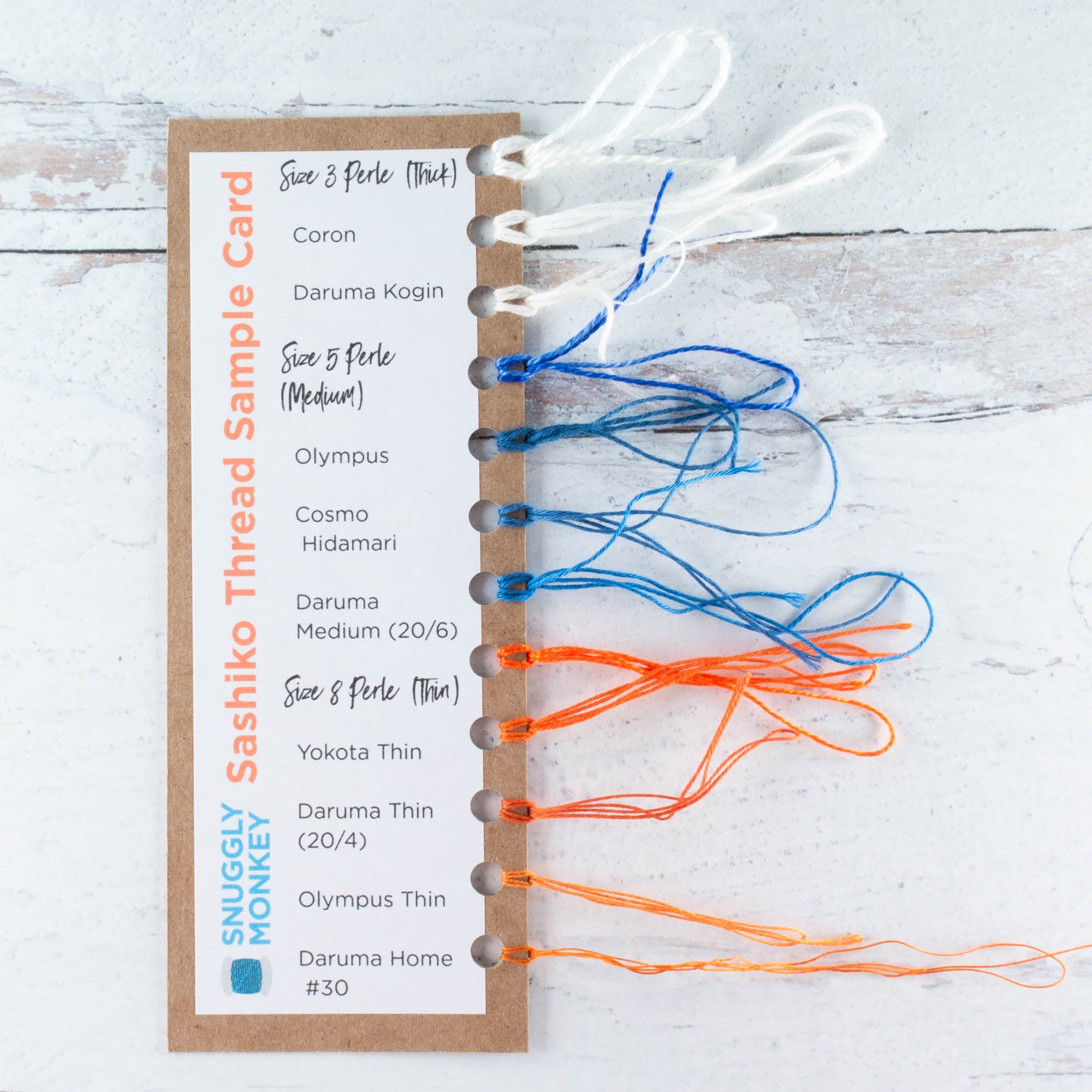 Sashiko Thread Sample Card - Snuggly Monkey