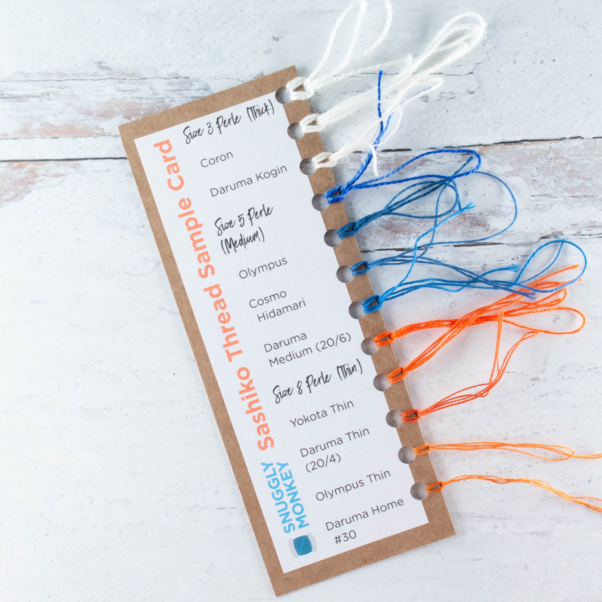 Sashiko Thread Sample Card - Snuggly Monkey