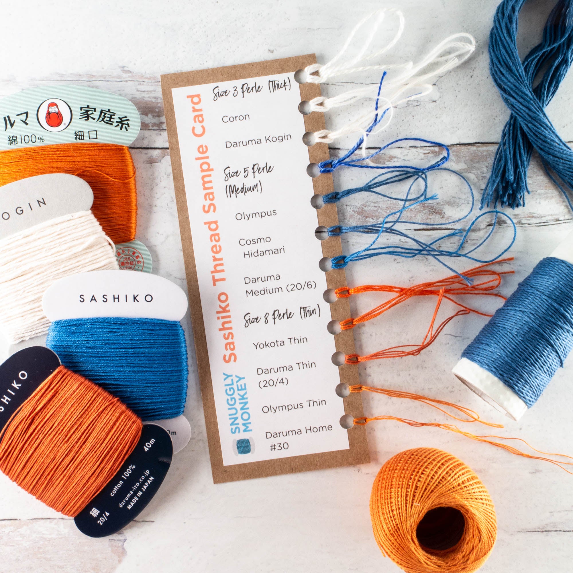 Sashiko Thread Sample Card - Snuggly Monkey