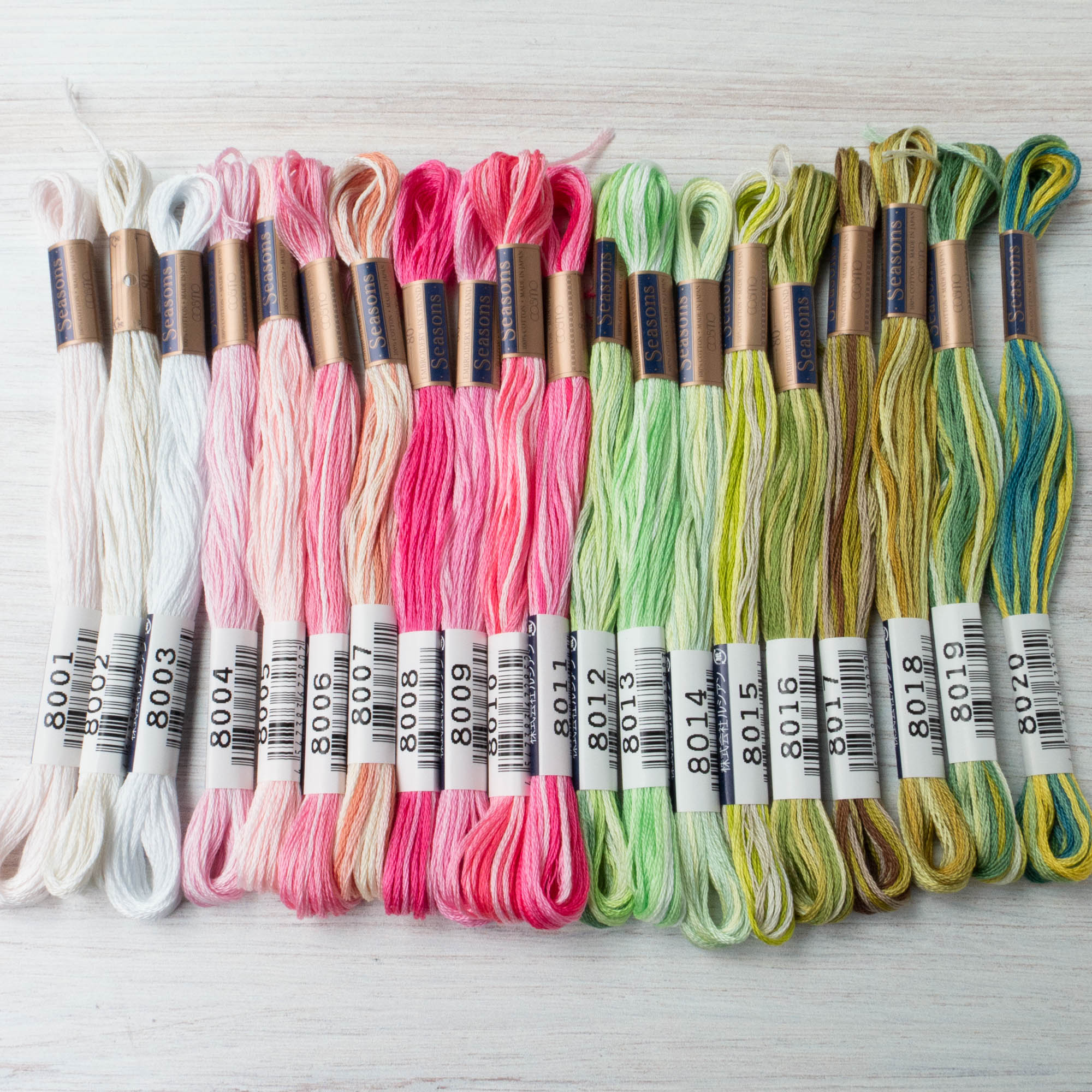 Cosmo Seasons Variegated Embroidery Floss Set - 8000s Pink and Greens - Snuggly Monkey